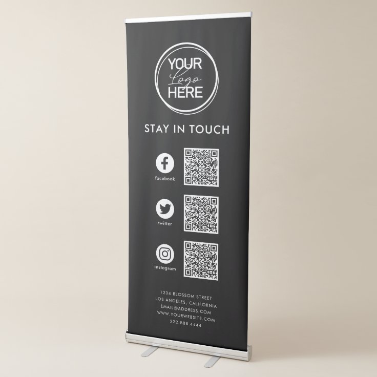 Social Media QR Code Business Logo Retractable Banner | Zazzle