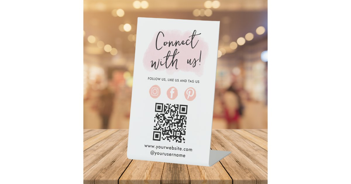 Social Media QR Code Connect With Us Modern Pink Pedestal Sign | Zazzle