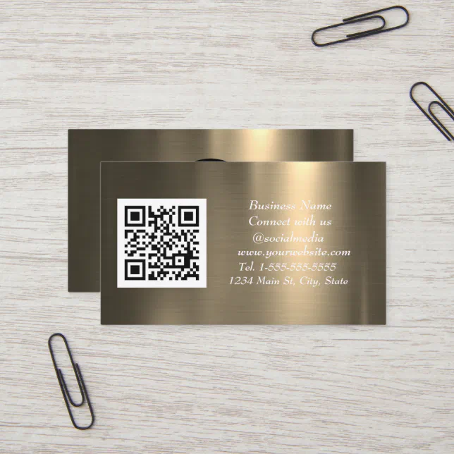Social media QR Code Copper Gold Metallic Business Card | Zazzle