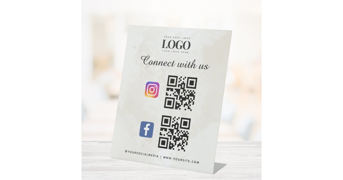 Social Media Qr Code Logo Facebook Instagram Chic Pedestal Sign | Zazzle
