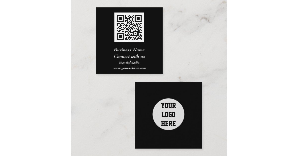 Social media QR Code Scannable Black Professional Square Business Card ...