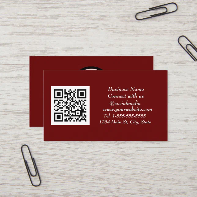 Social media QR Code Scannable Burgundy Maroon Business Card | Zazzle