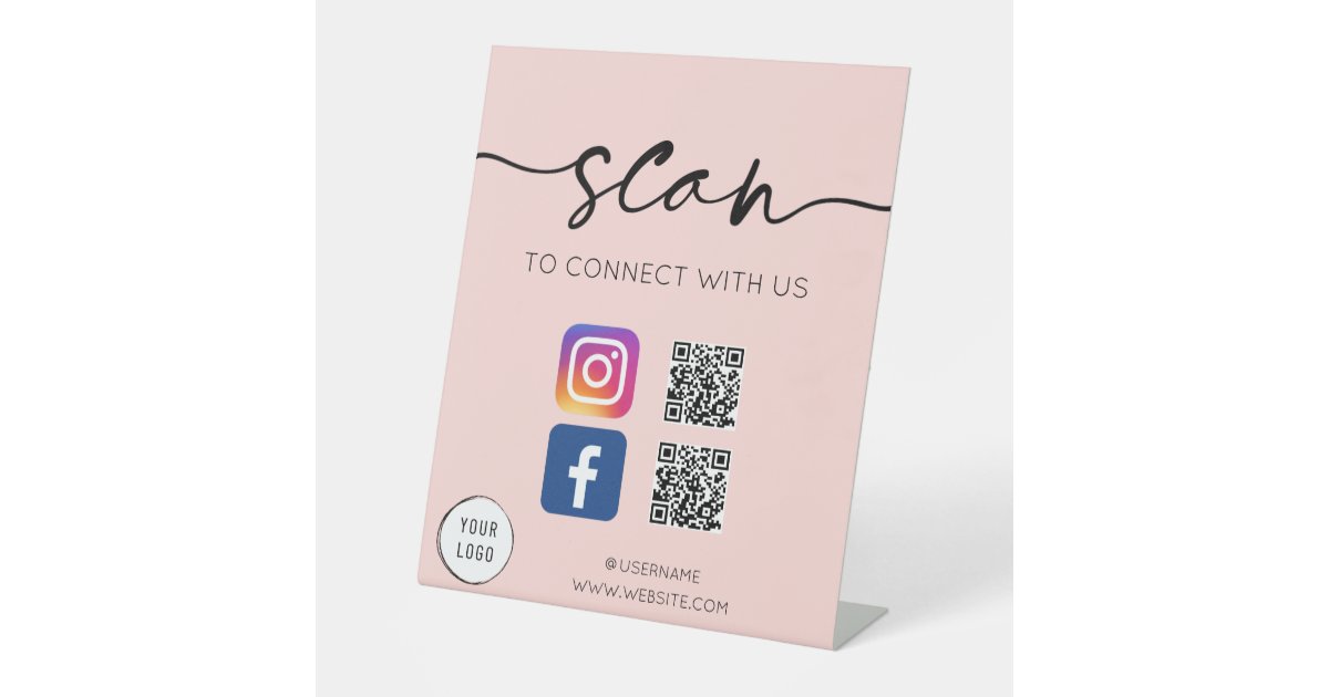 Social Media QR Code Soft Pink Pedestal Sign | Zazzle