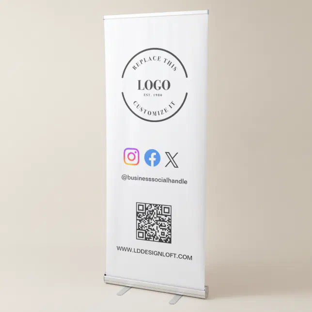 Social Media QR code website Custom logo Retractable Banner | Zazzle