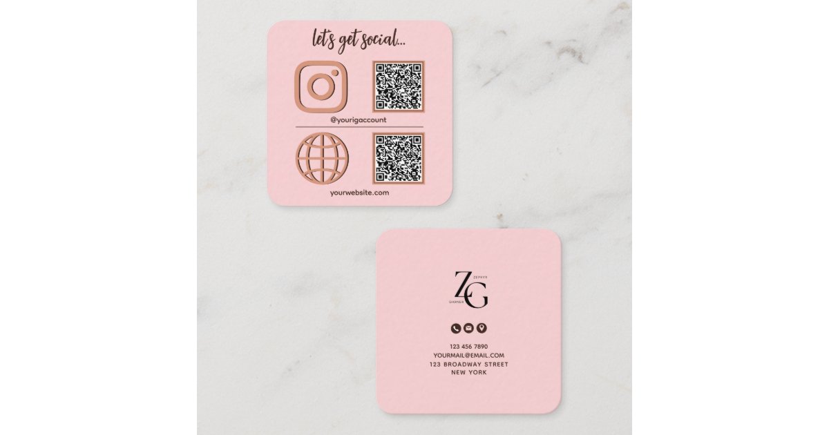 Social Media Sign With QR Code Cute Square Business Card | Zazzle