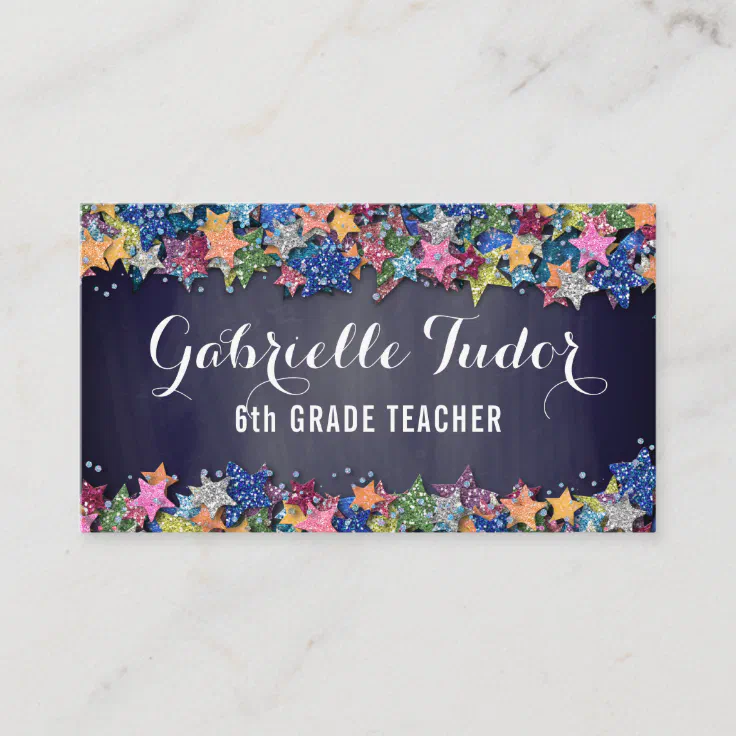 Social Media | Stars Chalkboard Teacher Business Card | Zazzle