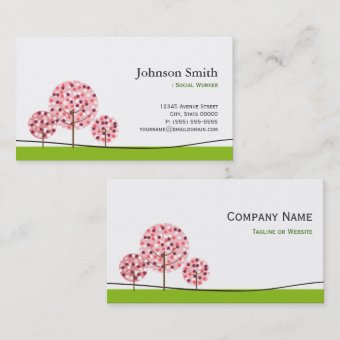 Social Worker - Cute Pink Wishing Tree Logo Business Card | Zazzle
