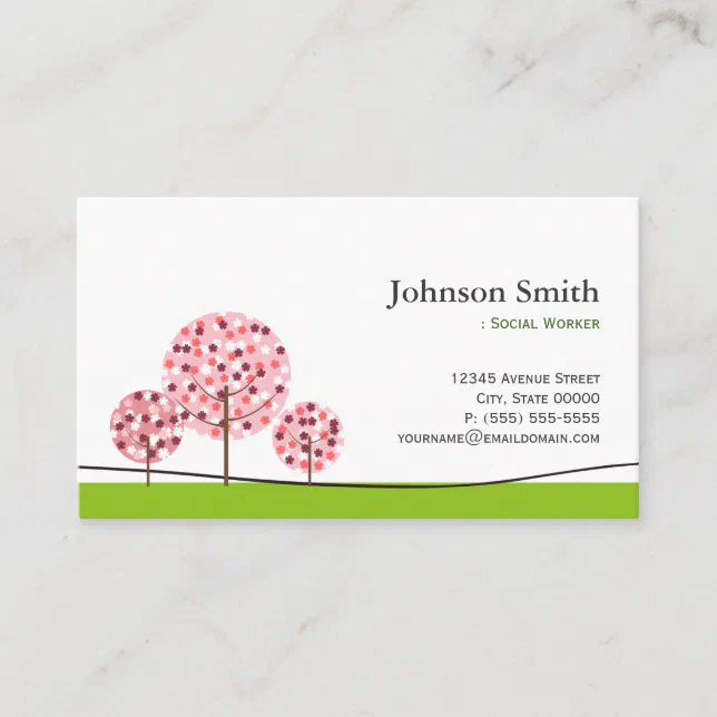 Social Worker - Cute Pink Wishing Tree Logo Business Card | Zazzle