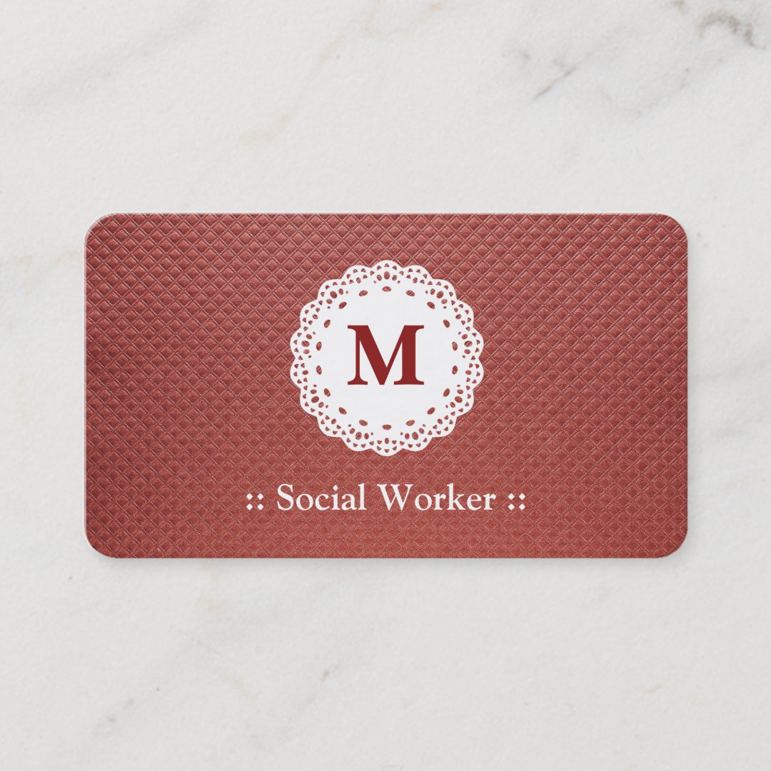 Social Worker Lace Monogram Maroon Business Card | Zazzle