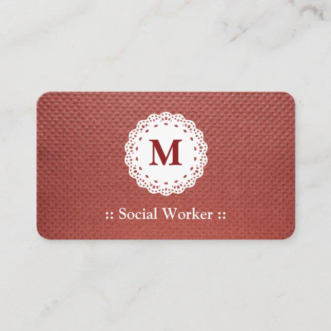 Social Worker Lace Monogram Maroon Business Card | Zazzle