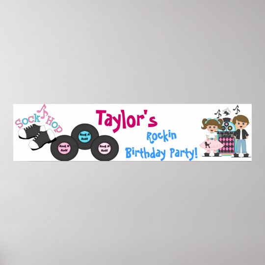 Sock Hop 50's Retro Birthday Party Banner Poster | Zazzle.com