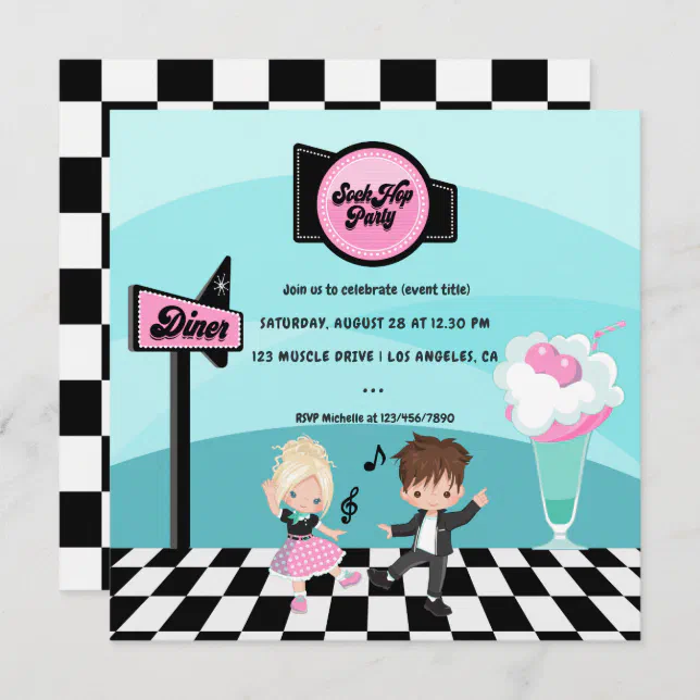 Sock Hop Retro Party Invitation | Zazzle