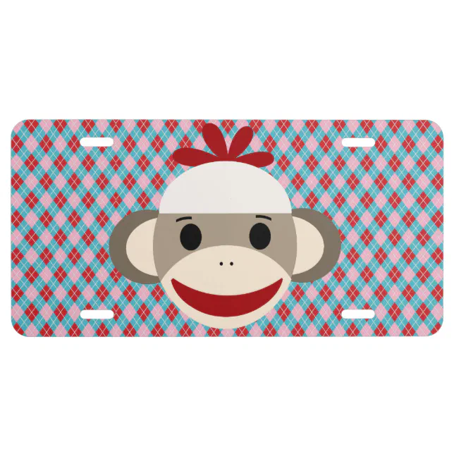 Sock Monkey Argyle Aluminum License Plate | Zazzle
