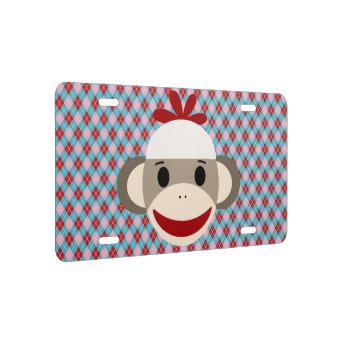 Sock Monkey Argyle Aluminum License Plate | Zazzle