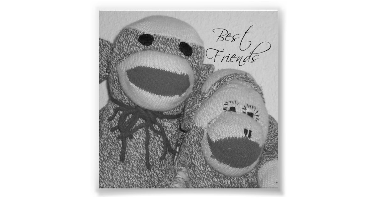 Sock Monkey "Best Friends" Square Photo Print | Zazzle