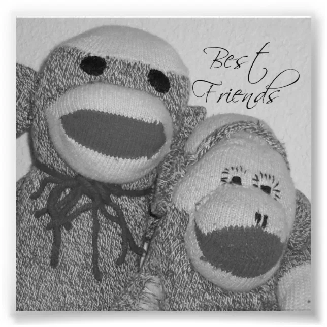 Sock Monkey "Best Friends" Square Photo Print | Zazzle