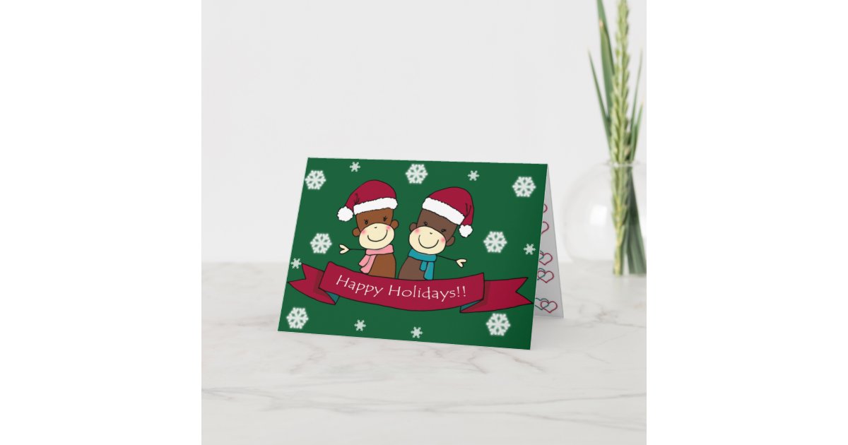 Sock Monkey Christmas Greeting Card | Zazzle