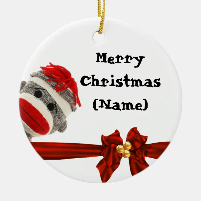 SOCK MONKEY CHRISTMAS ORNAMENT PERSONALIZED | Zazzle