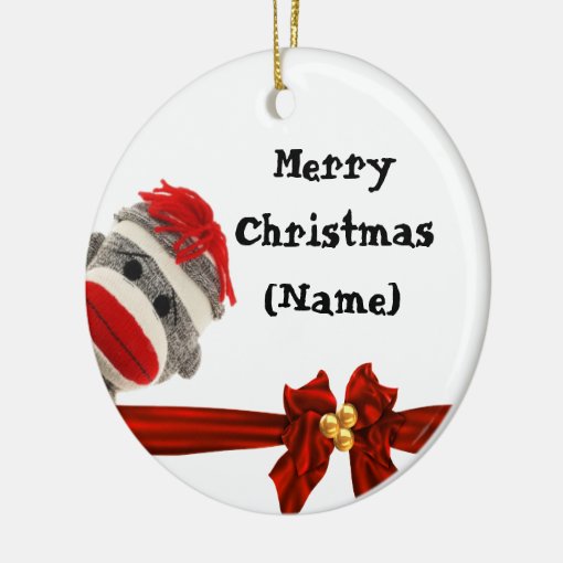 SOCK MONKEY CHRISTMAS ORNAMENT PERSONALIZED | Zazzle