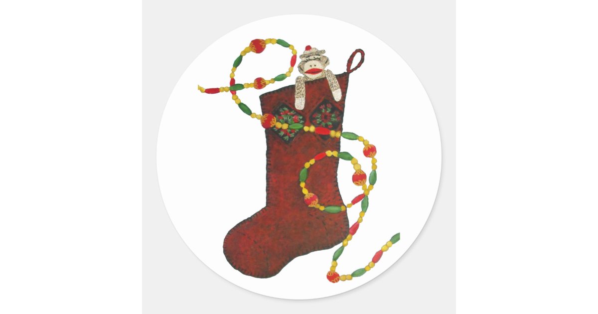 Sock Monkey Christmas Stocking Sticker | Zazzle