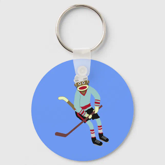 Sock Monkey Hockey Player Keychain | Zazzle