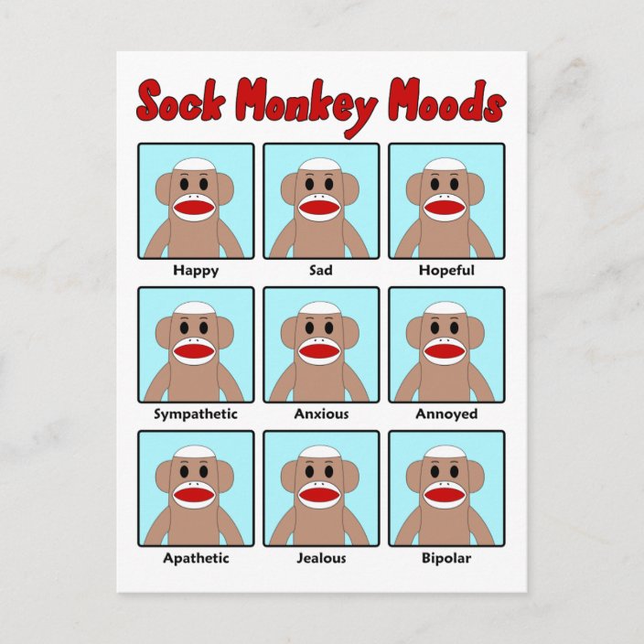Sock Monkey Moods Postcard | Zazzle.com