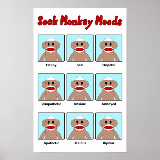 Sock Monkey Moods Poster | Zazzle.com