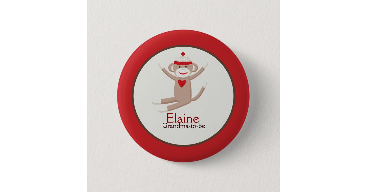 Sock Monkey NAME TAG Custom Button | Zazzle