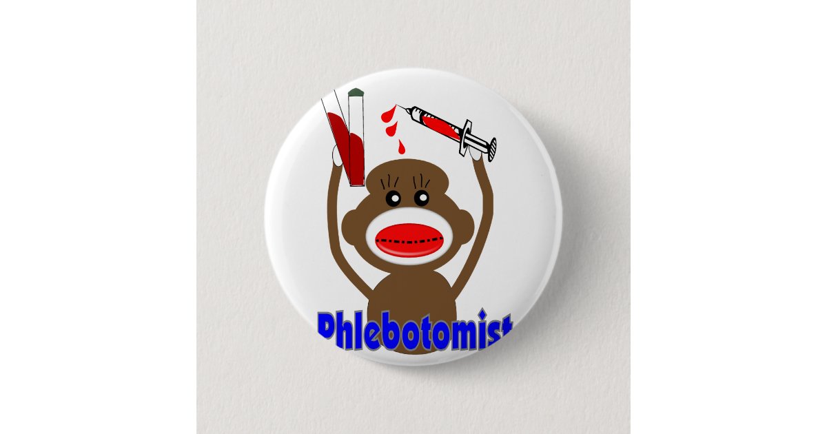 Sock Monkey Phlebotomist Gifts--Adorable Pinback Button | Zazzle
