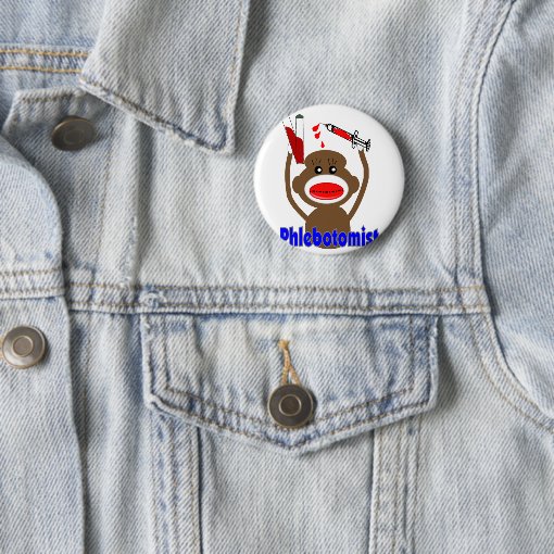 Sock Monkey Phlebotomist Gifts--Adorable Pinback Button | Zazzle