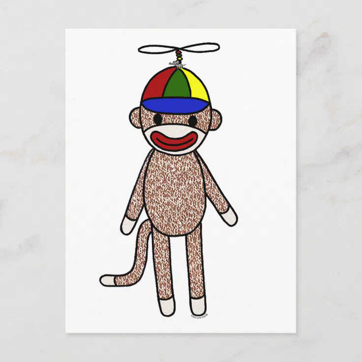 Sock Monkey Propeller Hat Postcard | Zazzle