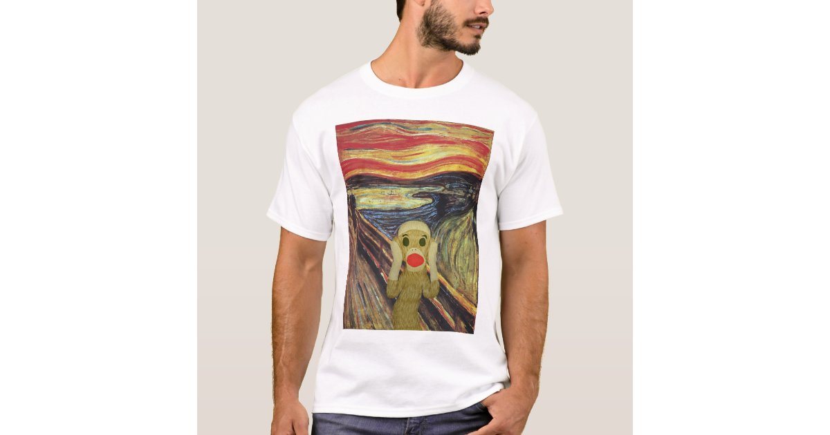 Sock Monkey Scream white T-shirt | Zazzle