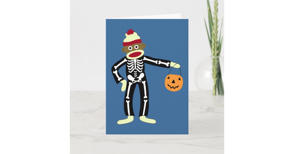 Sock Monkey Skeleton Halloween Card | Zazzle