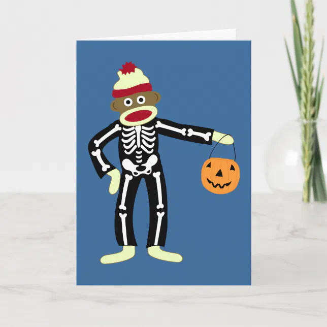 Sock Monkey Skeleton Halloween Card | Zazzle