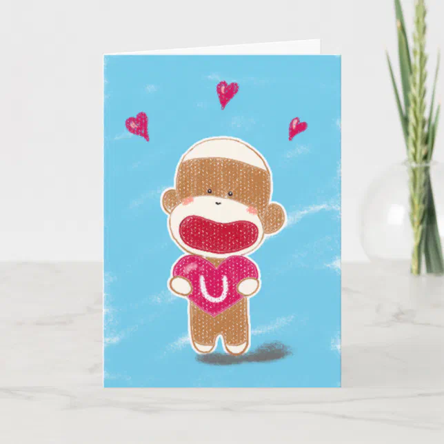 Sock Monkey Valentine Card | Zazzle