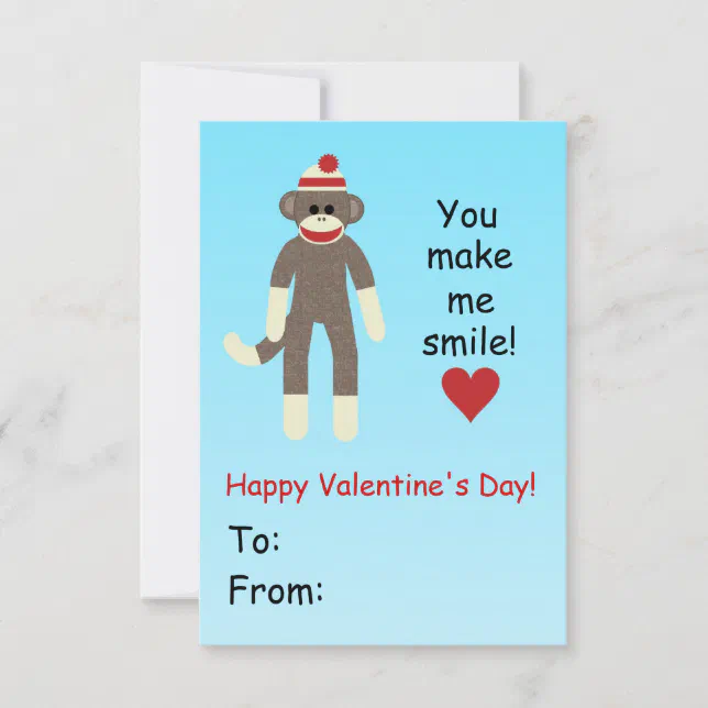 Sock Monkey Valentine's Day card for kids | Zazzle