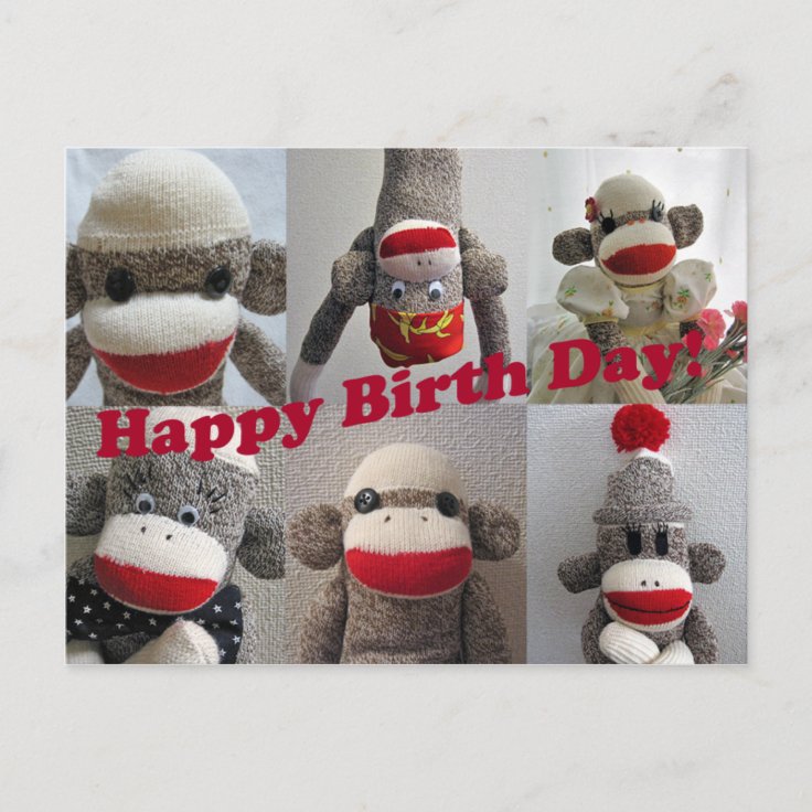 Sock Monkeys Happy Birthday Card | Zazzle