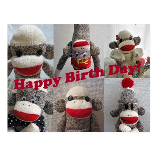 Sock Monkeys Happy Birthday Card | Zazzle.com