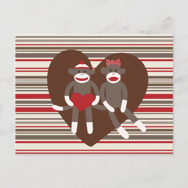 Sock Monkeys in Love Valentine's Day Heart Gifts Holiday Postcard | Zazzle