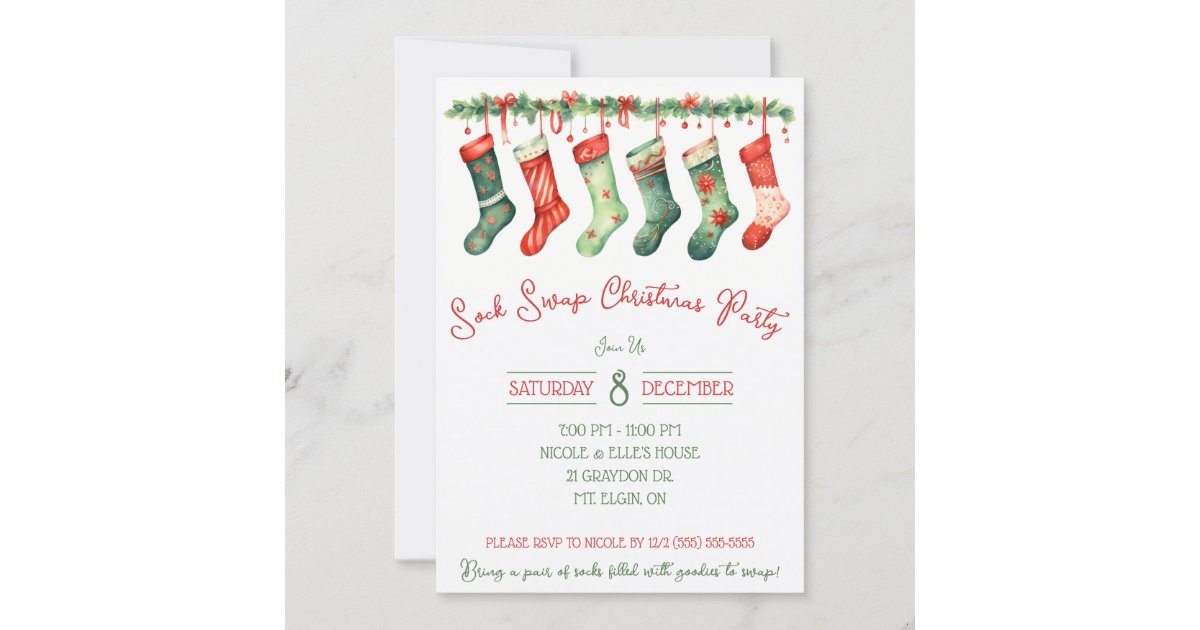 Sock Swap Christmas Party, Holiday Party Invitation | Zazzle