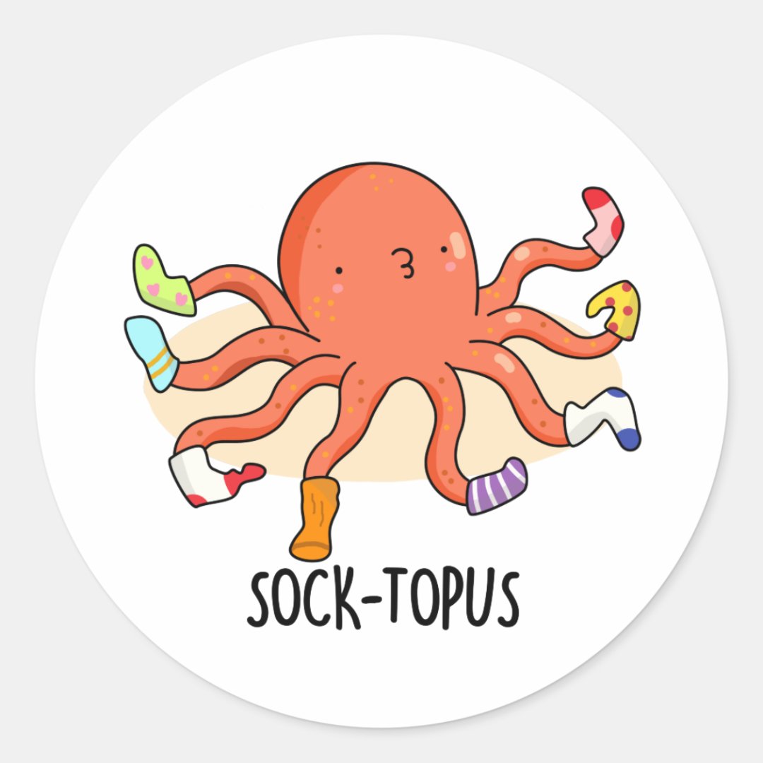 Socktopus Funny Octopus With Socks Pun Classic Round Sticker | Zazzle