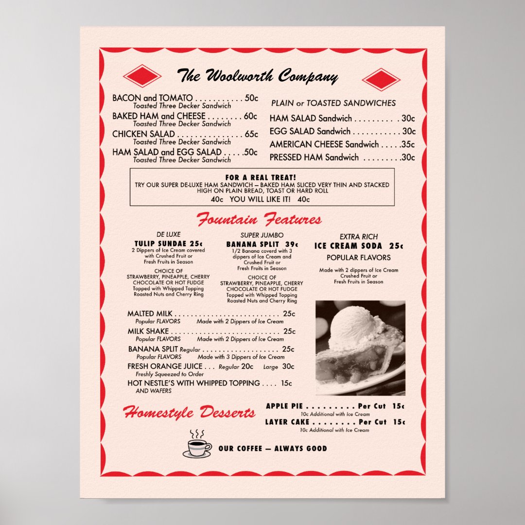 Soda Fountain Menu poster | Zazzle
