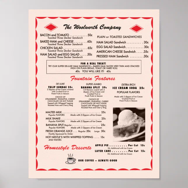 Soda Fountain Menu poster | Zazzle