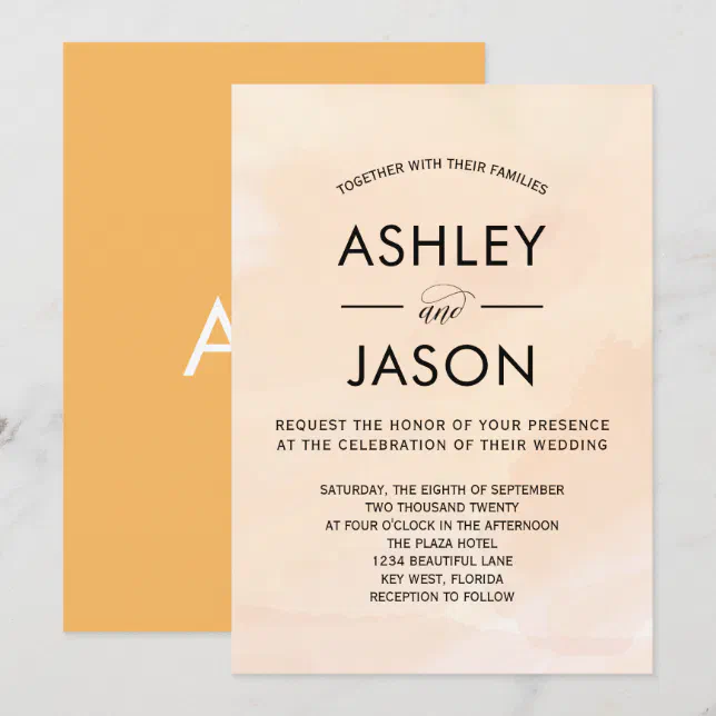 Soft Apricot Watercolor Wedding Invitation | Zazzle