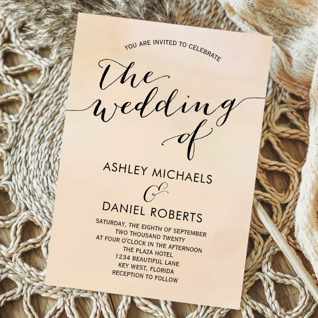 Soft Apricot Watercolor Wedding Invitation, Blush Invitation | Zazzle