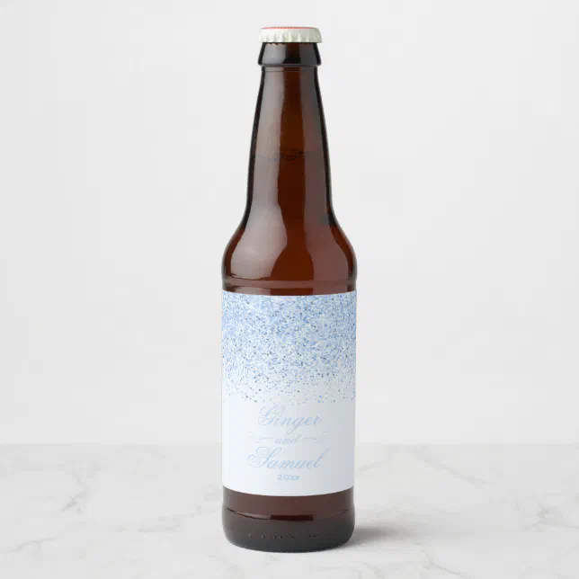 Soft Baby Blue Glitter Beer Bottle Label | Zazzle