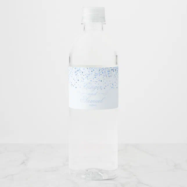 Soft Baby Blue Glitter Water Bottle Label | Zazzle