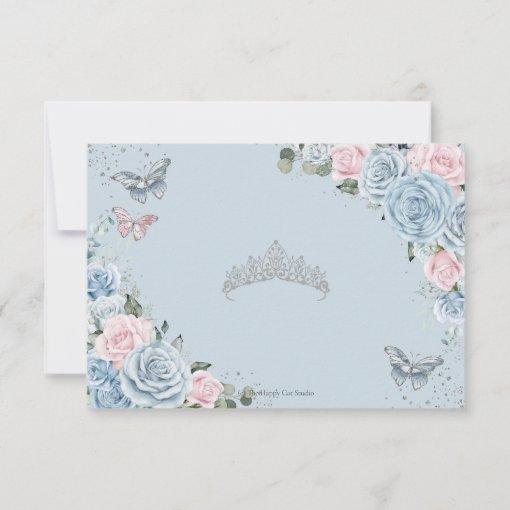 Soft Baby Blue Pink Floral Roses Quinceañera RSVP Card | Zazzle