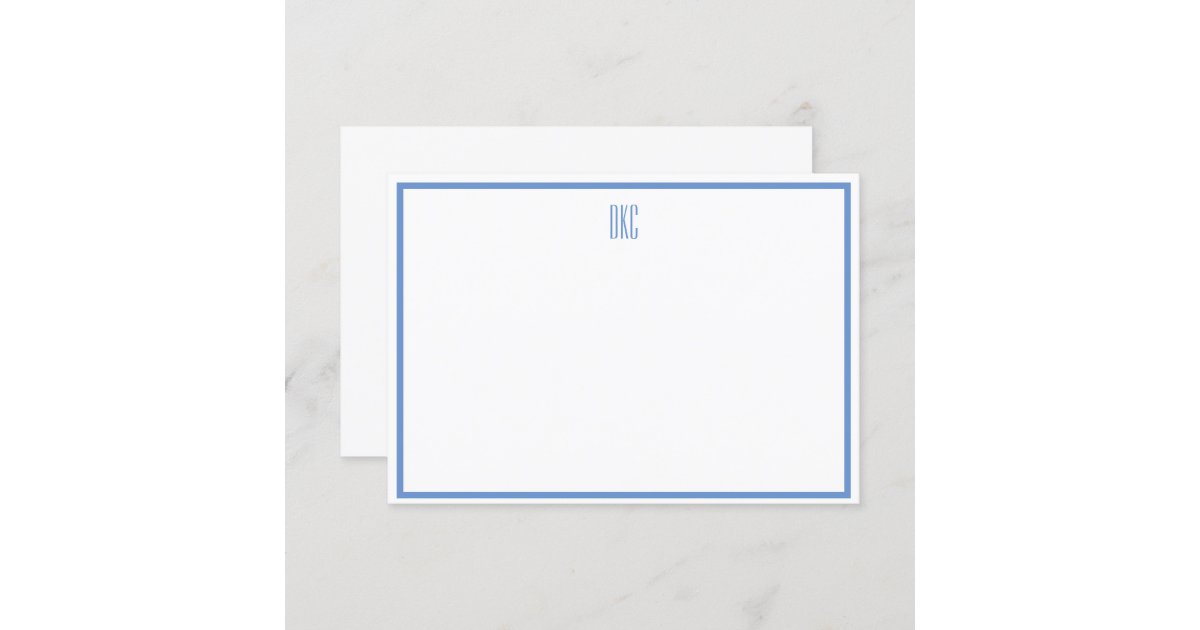 Soft Blue and White Monogrammed Flat Note Card | Zazzle