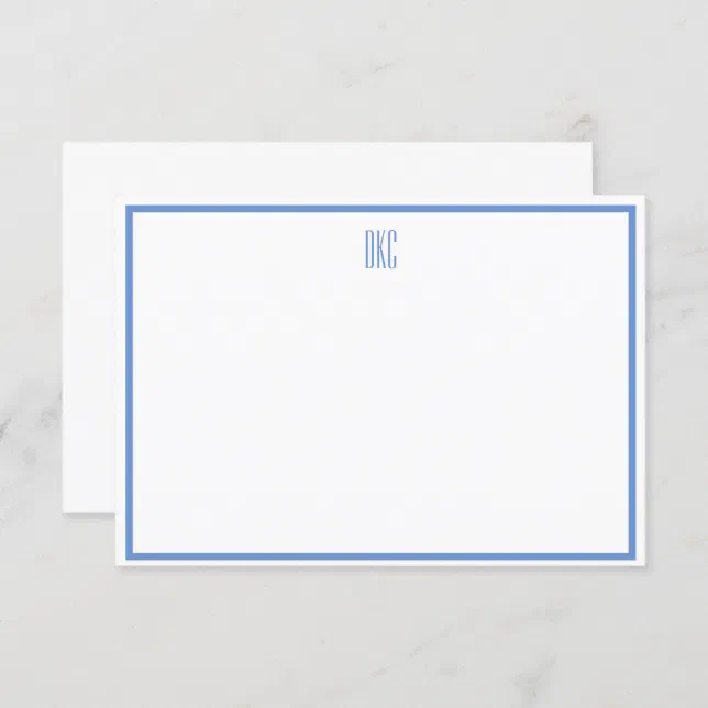 Soft Blue and White Monogrammed Flat Note Card | Zazzle